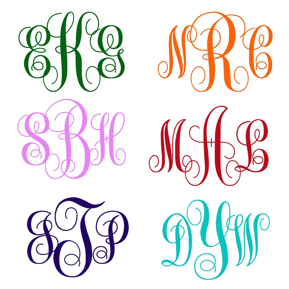 Script Monogram Vinyl Decal Cursive Circle Initials Vinyl | Etsy