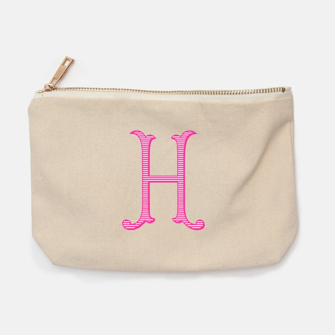 Custom Monogram Canvas Zip Pouch Monogram Pouch Custom - Etsy