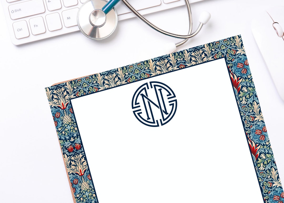 Monogram Note Pad, Navy Blue Floral 5.5 X 8.5 Monogram Notes ...