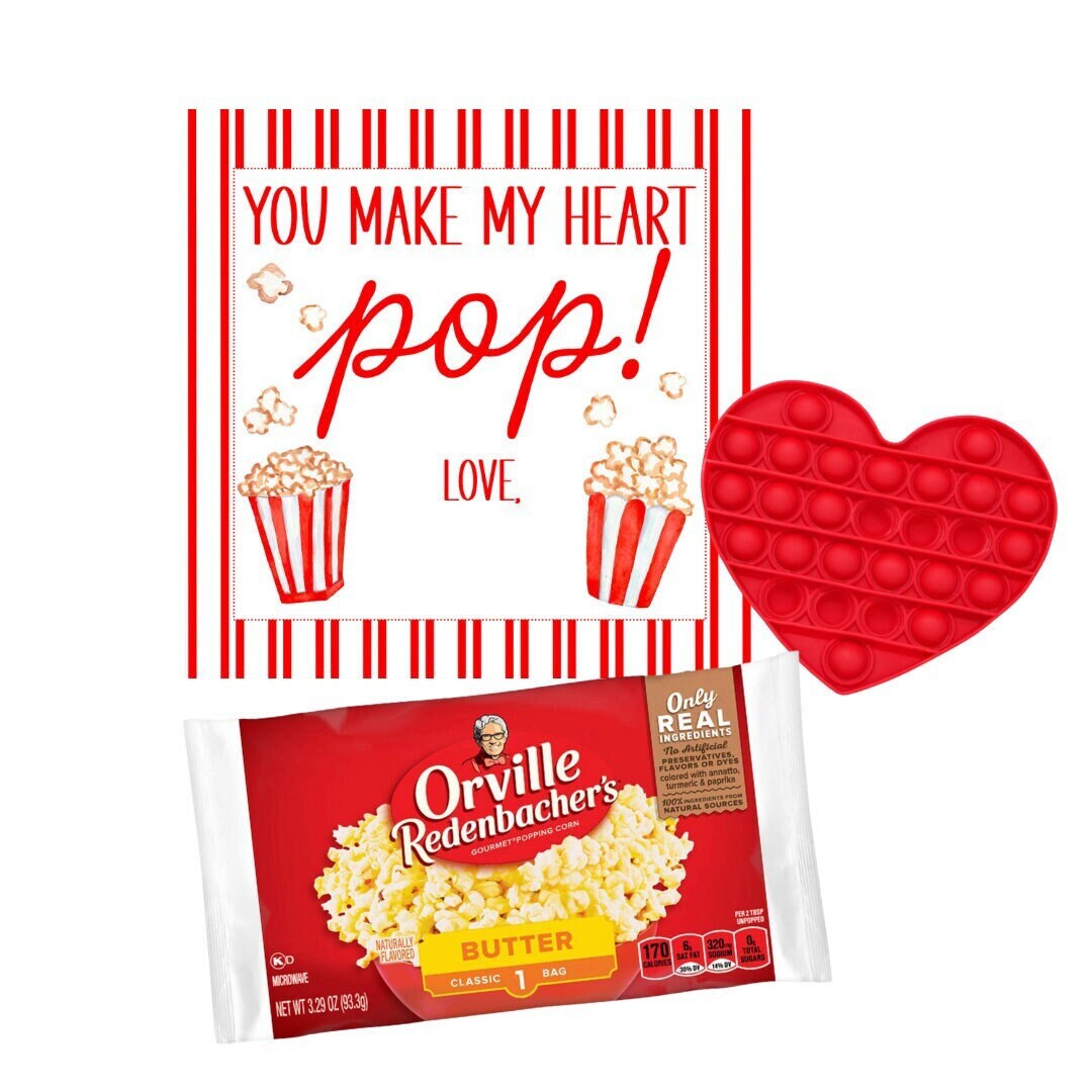 Digital Download Heart Pop Valentine, Popcorn Valentines Day Card, Boy ...