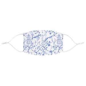 Blue & White Chinoiserie Fabric Face Mask, Adjustable Strap Preppy ...