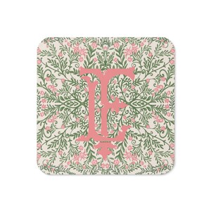Pink & Green Floral Monogram Coasters, Personalized Hard Plastic ...