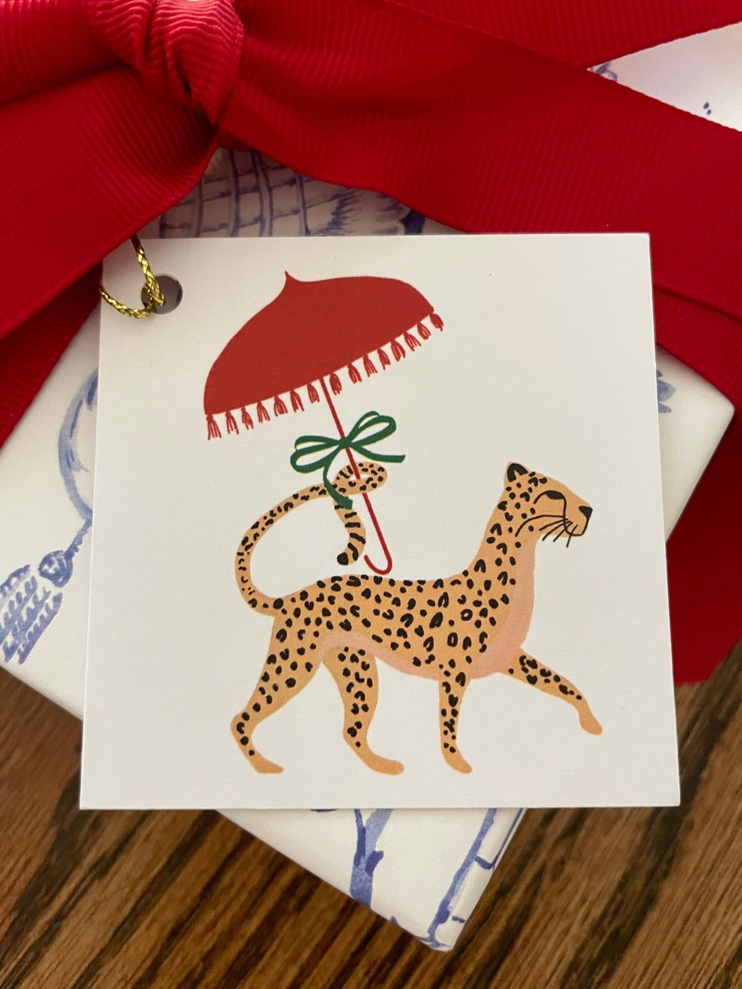 Christmas Cheetah Gift Tags, Personalized Chinoiserie Ginger Jar ...