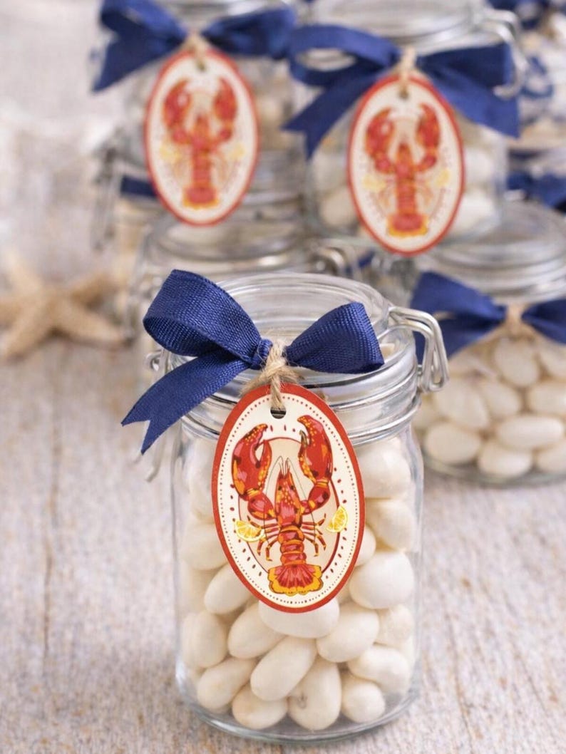 Lobster With Lemon Gift Tag Set | Coastal Seafood Gift Tags | Nautical ...