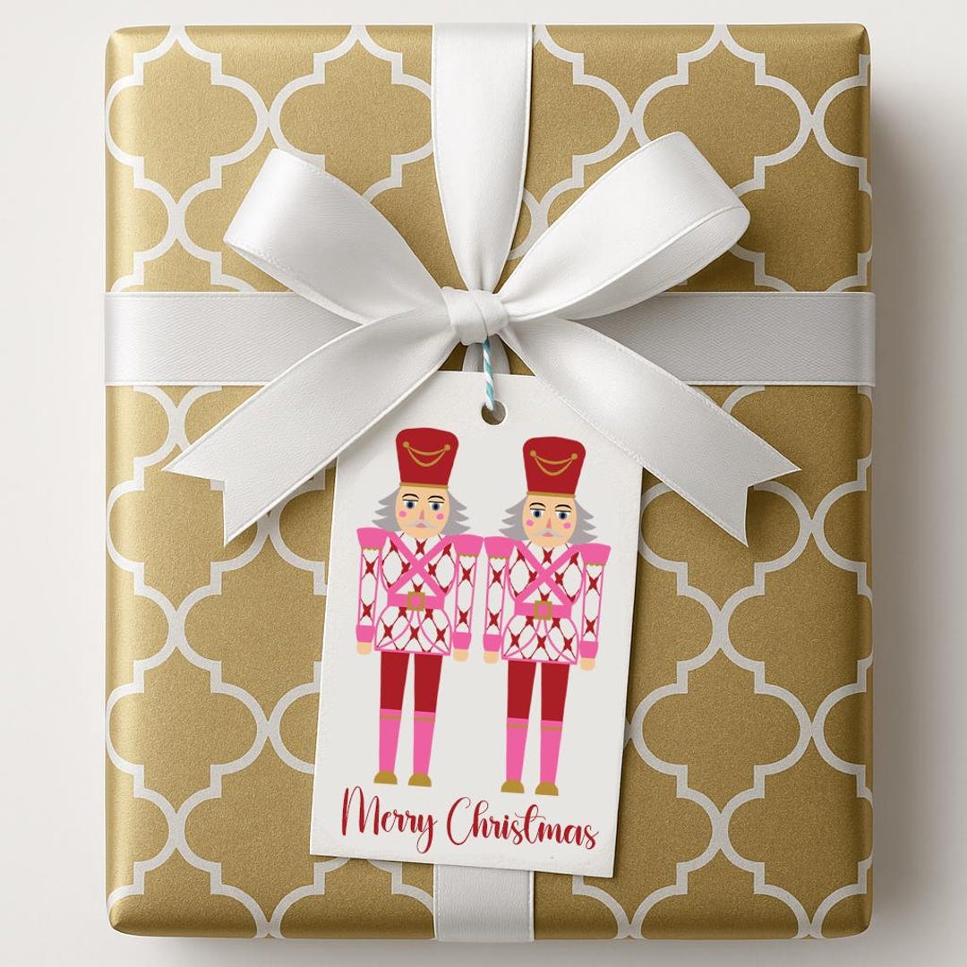 Pink Christmas Nutcracker Gift Tags, Personalized Pink Colorful ...