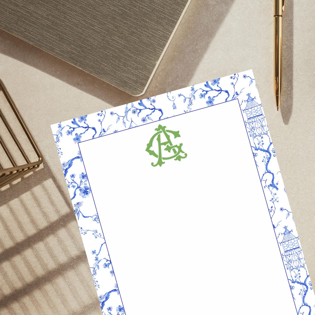 Monogram Blue and White Chinoiserie Note Pad, Personalized ...
