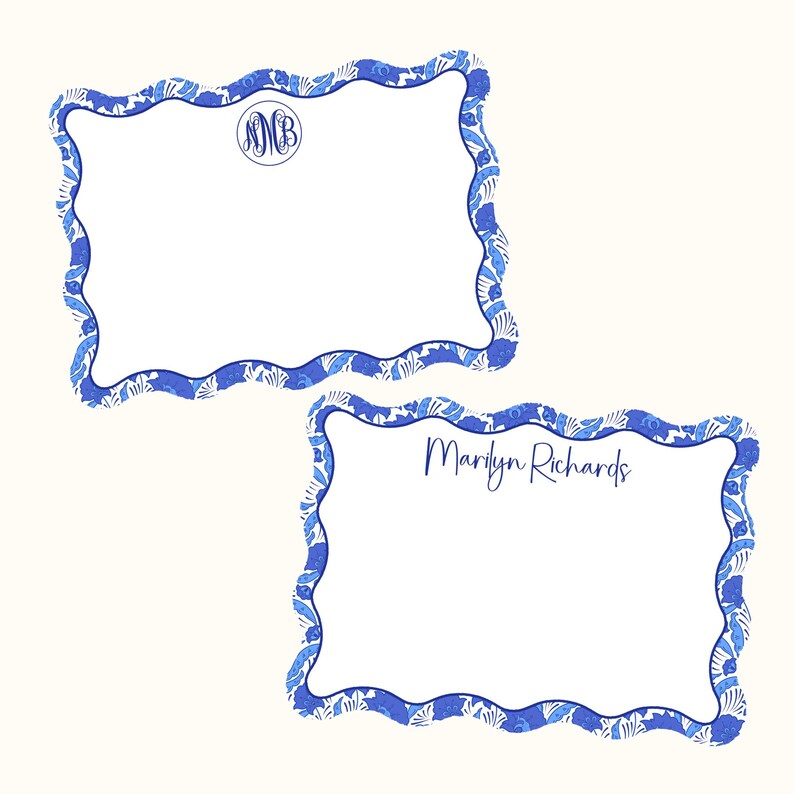 Personalized Blue and White Floral Print Stationery Cards, Custom Blue ...