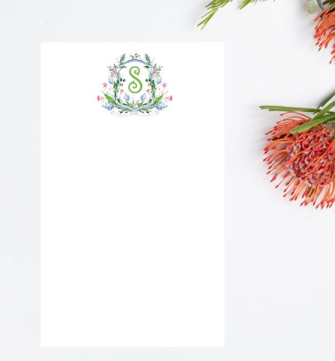 Floral Crest Monogram Note Pad 5.5 X 8.5 Monogram Notepad - Etsy