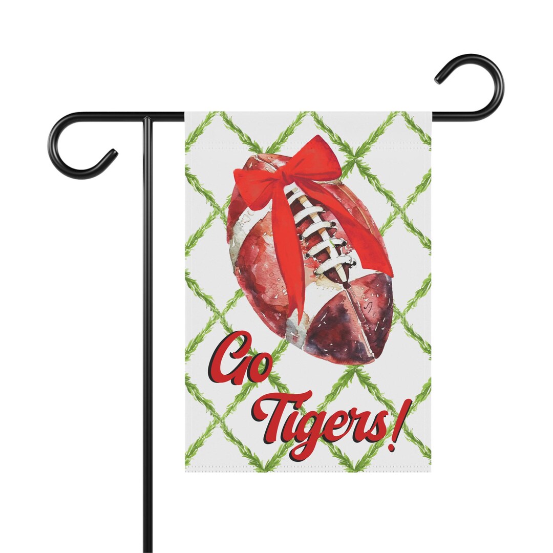 Go Tigers! Chinoiserie Watercolor Football Garden Flag, Red Football ...