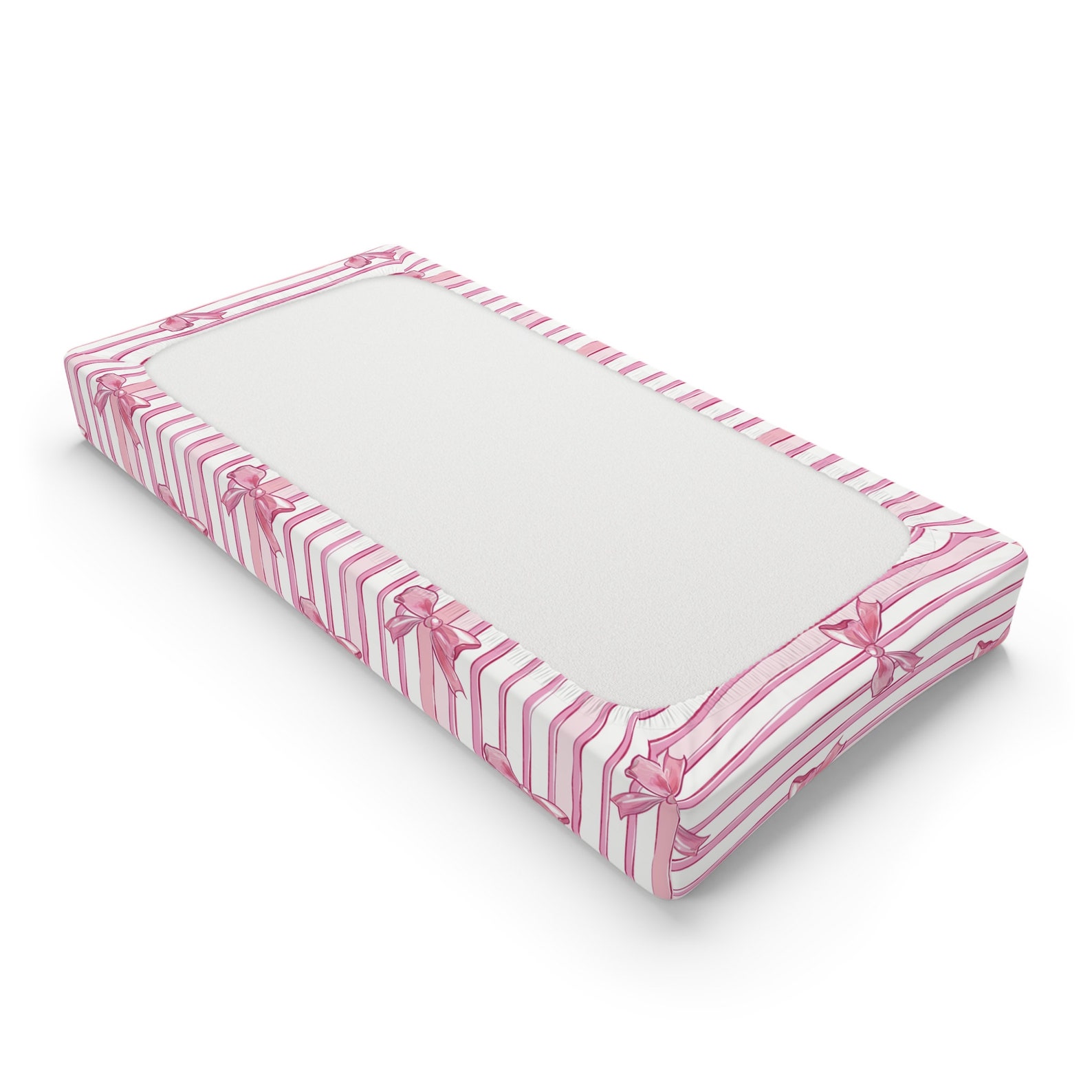Pink and White Coquette Ribbon Crib Sheet, Bow Diaper Pad Cover, Pink ...