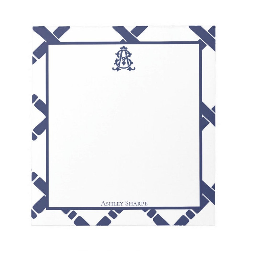 Navy Blue Bamboo Note Pad, Monogram Sticky Notes, Custom Two Letter ...