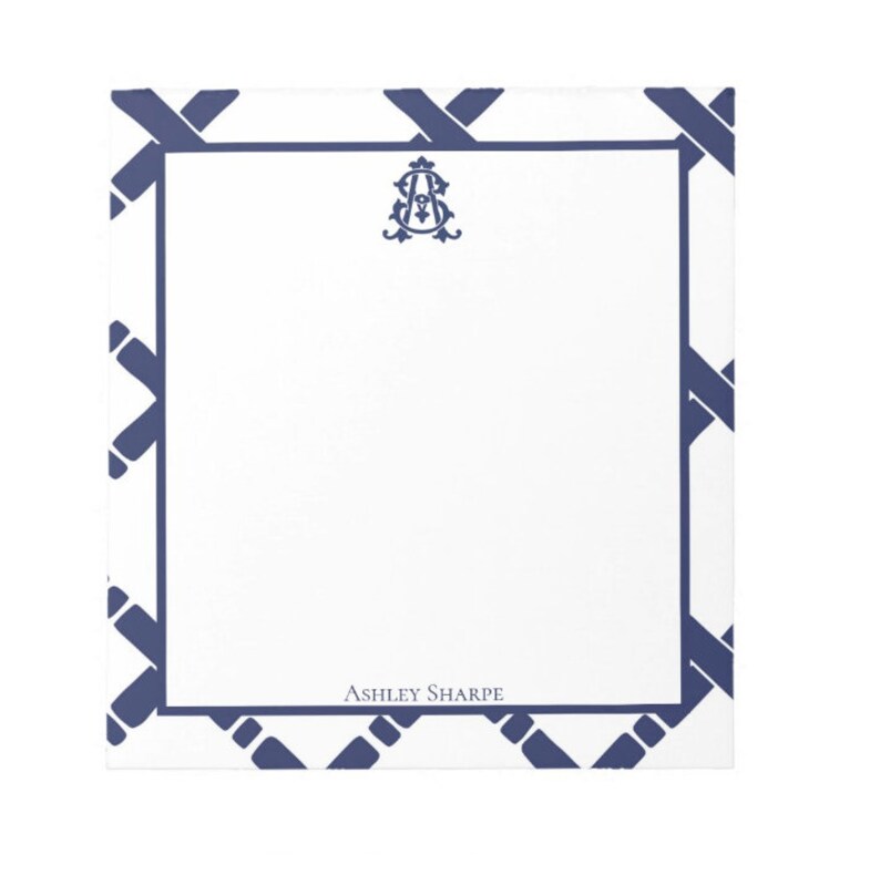 Navy Blue Bamboo Note Pad Monogram Sticky Notes Custom Two | Etsy
