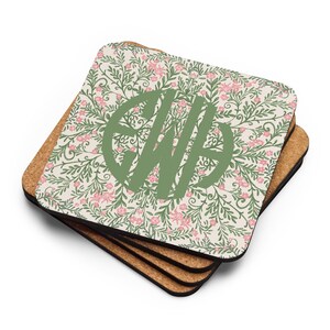 Pink & Green Floral Monogram Coasters, Personalized Hard Plastic ...