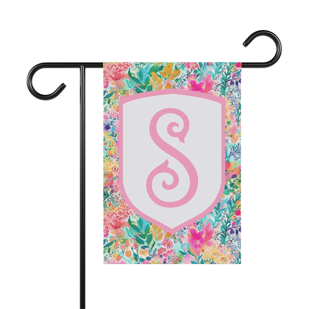 Monogram Watercolor Floral Garden Flag, 12'' × 18'' Flag, Colorful ...