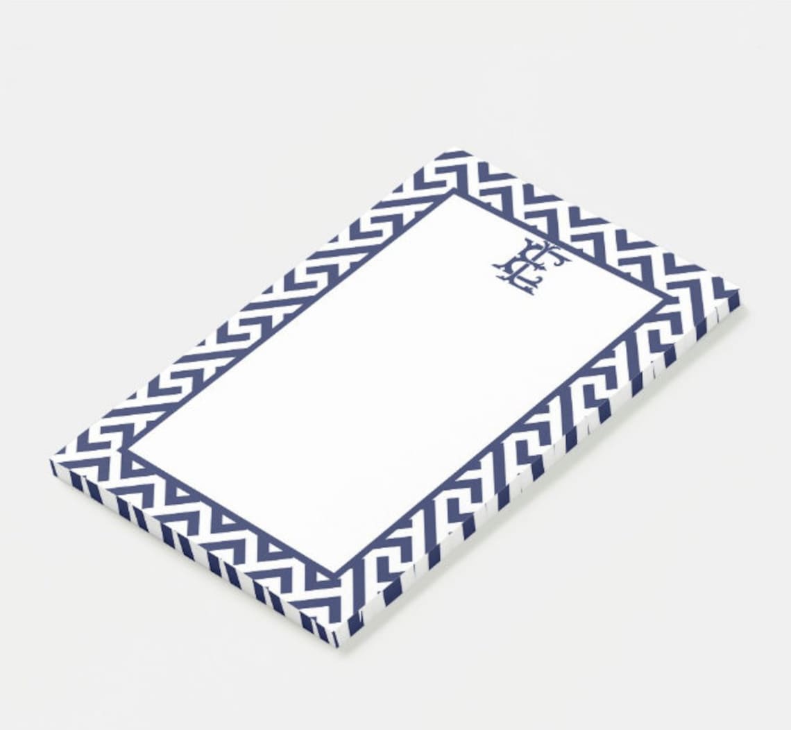 Navy Blue Zig Zag Note Pad Monogram Sticky Notes Custom Two - Etsy