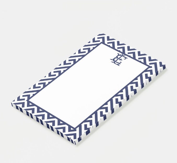 Navy Blue Zig Zag Note Pad Monogram Sticky Notes Custom Two | Etsy