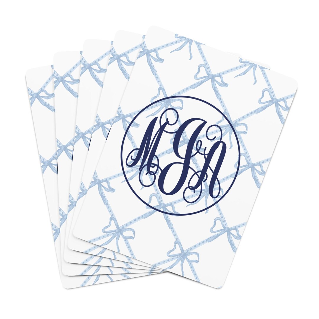 Custom Monogram Playing Cards, Blue and White Ribbon Deck of Cards ...