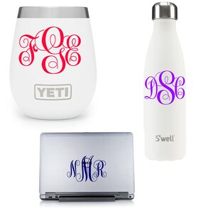 Script Monogram Vinyl Decal, Cursive Circle Initials Vinyl Sticker ...