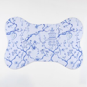 Chinoiserie Dog Bone Pet Mat, Blue and White Bone Shaped Dog Bowl Mat ...