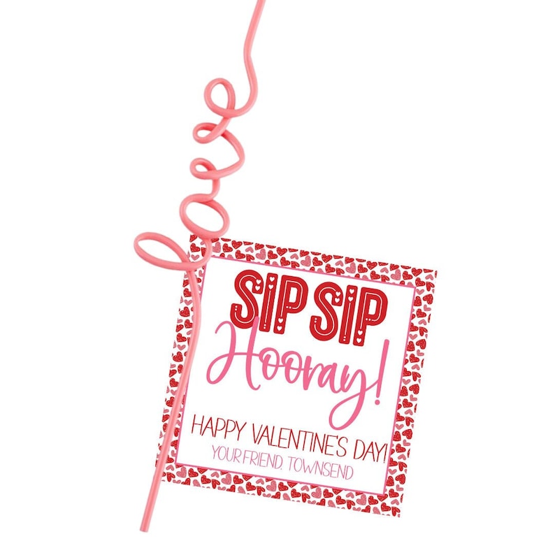 Digital Download Sip Sip Hooray Straw Valentine Card, Red and White ...