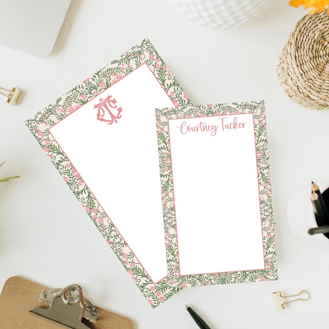 Personalized Notepad Gift Set, Monogram Pink & Green Floral Notepad ...