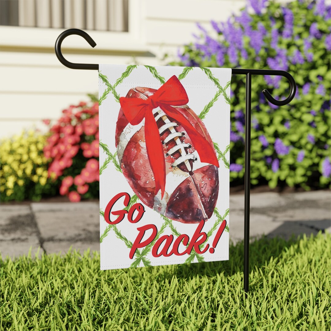 Go Pack Watercolor Football Garden Flag, Chinoiserie Red Football Flag ...