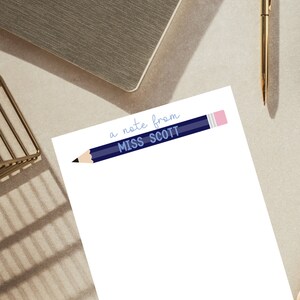 Personalized Teacher Notepad, A Note From Teacher Pencil Post It, Cute ...
