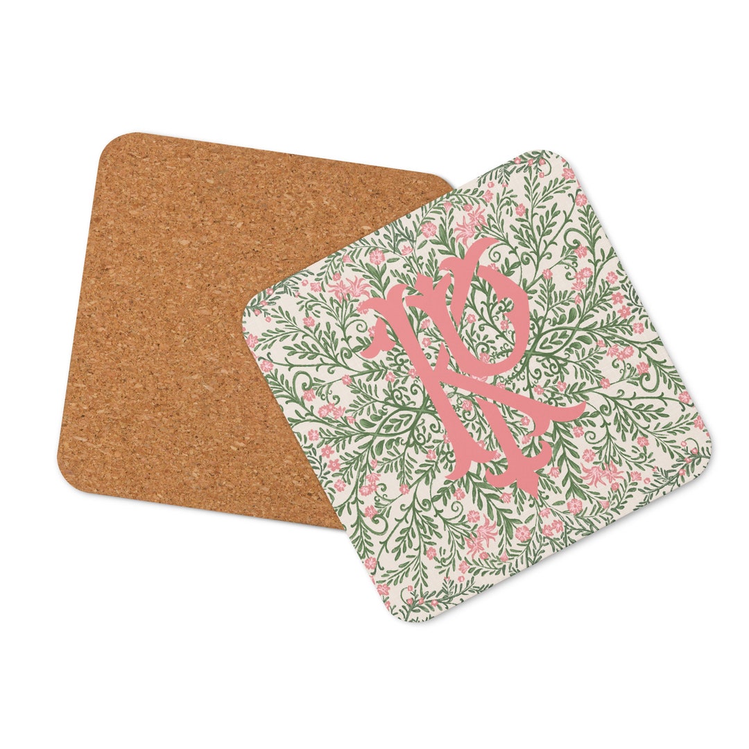 Pink & Green Floral Monogram Coasters, Personalized Hard Plastic ...