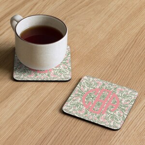 Pink & Green Floral Monogram Coasters, Personalized Hard Plastic ...