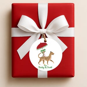 Christmas Cheetah Gift Tags, Personalized Cheetah With Umbrella ...