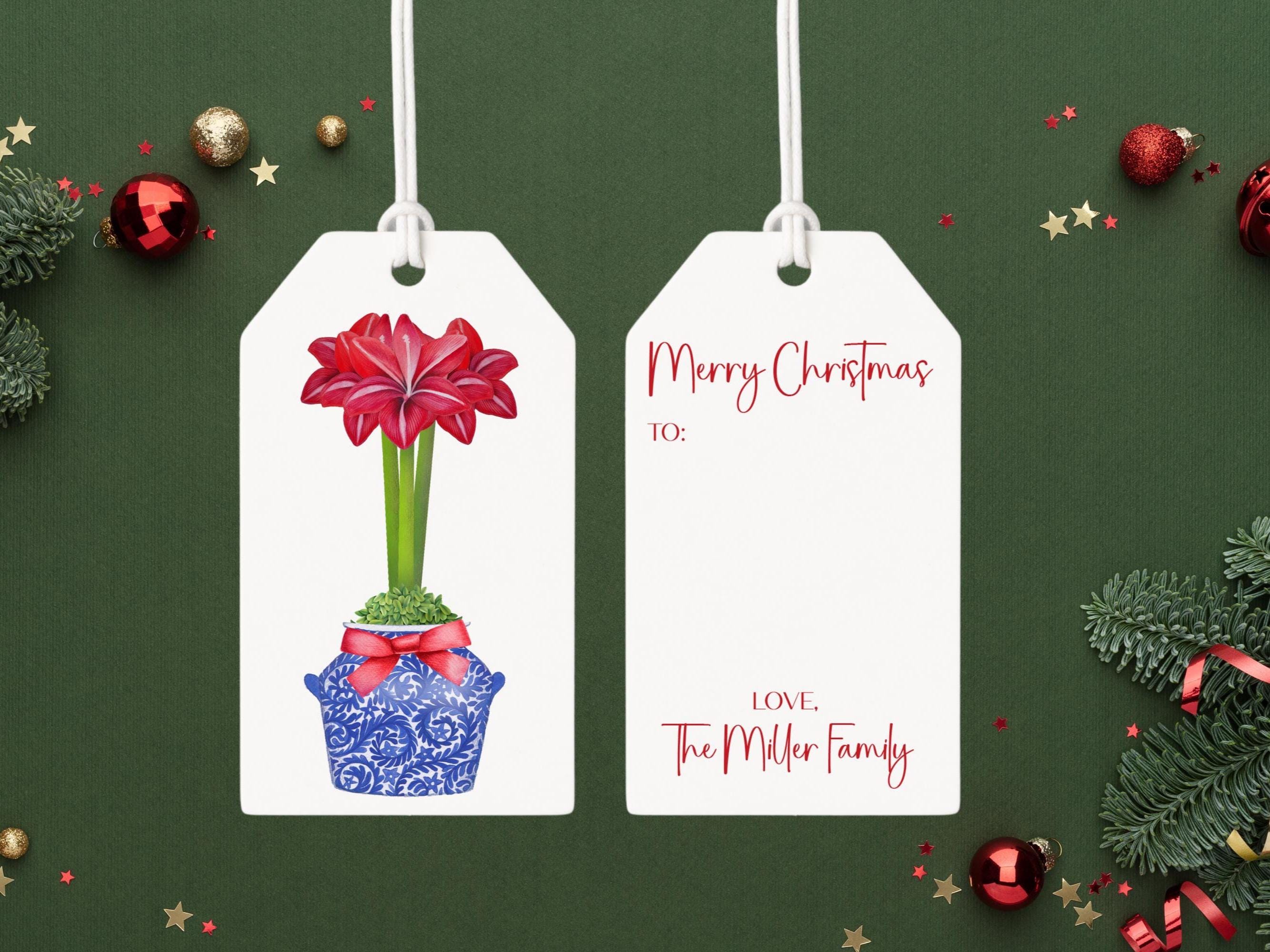 Amaryllis Gift Tags, Christmas Flower Gift Tags, Personalized ...