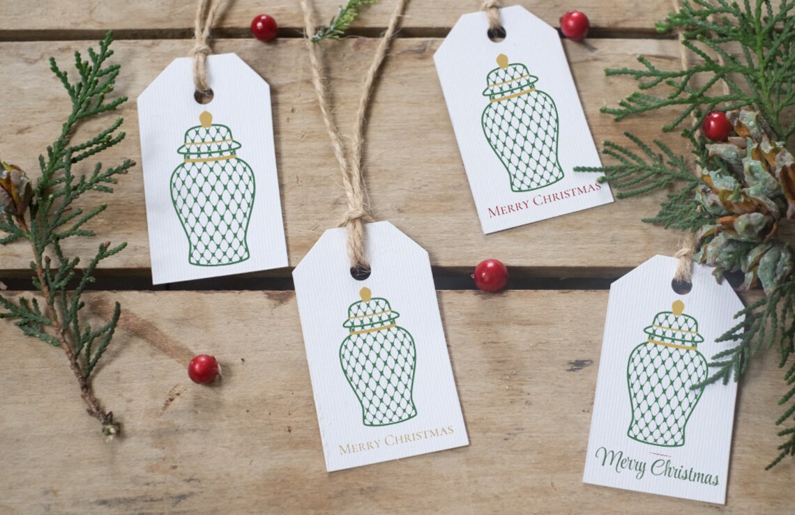 Green Chic Ginger Jar Gift Tags Personalized Christmas - Etsy