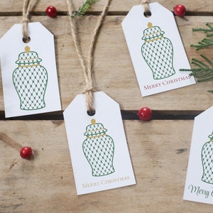 Green Chic Ginger Jar Gift Tags, Personalized Christmas Chinoiserie ...