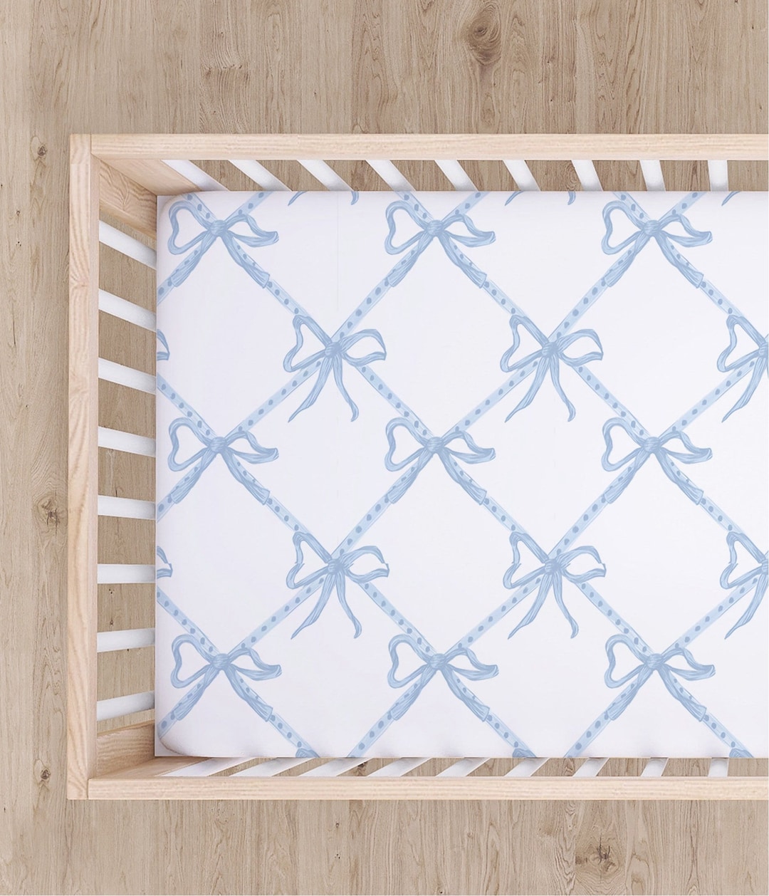 Crib Sheet Blue and White Ribbon Baby Bedding, Blue & White Bow ...
