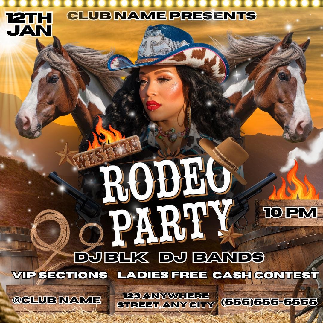 Editable Rodeo Night Club Flyer: Western Party Template (canva) - Etsy