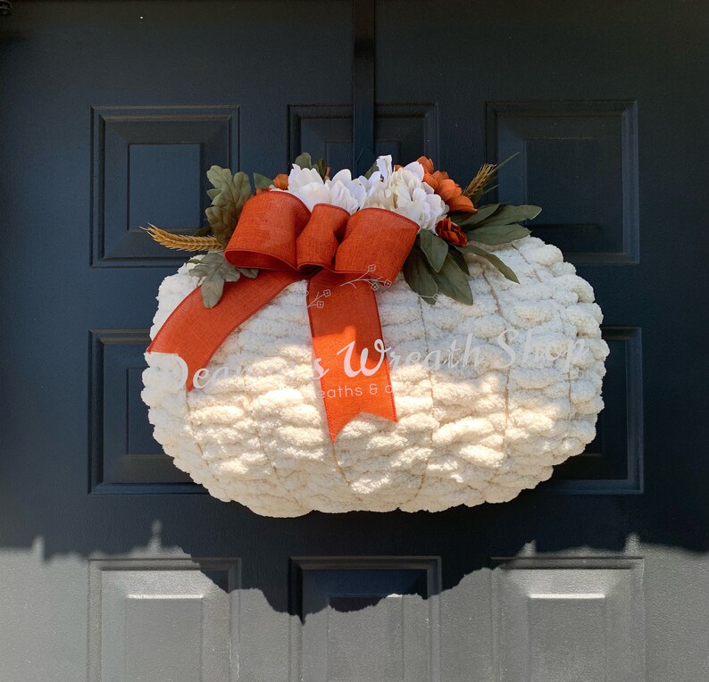 Ivory Chunky Knit Pumpkin Door Hanger - Etsy