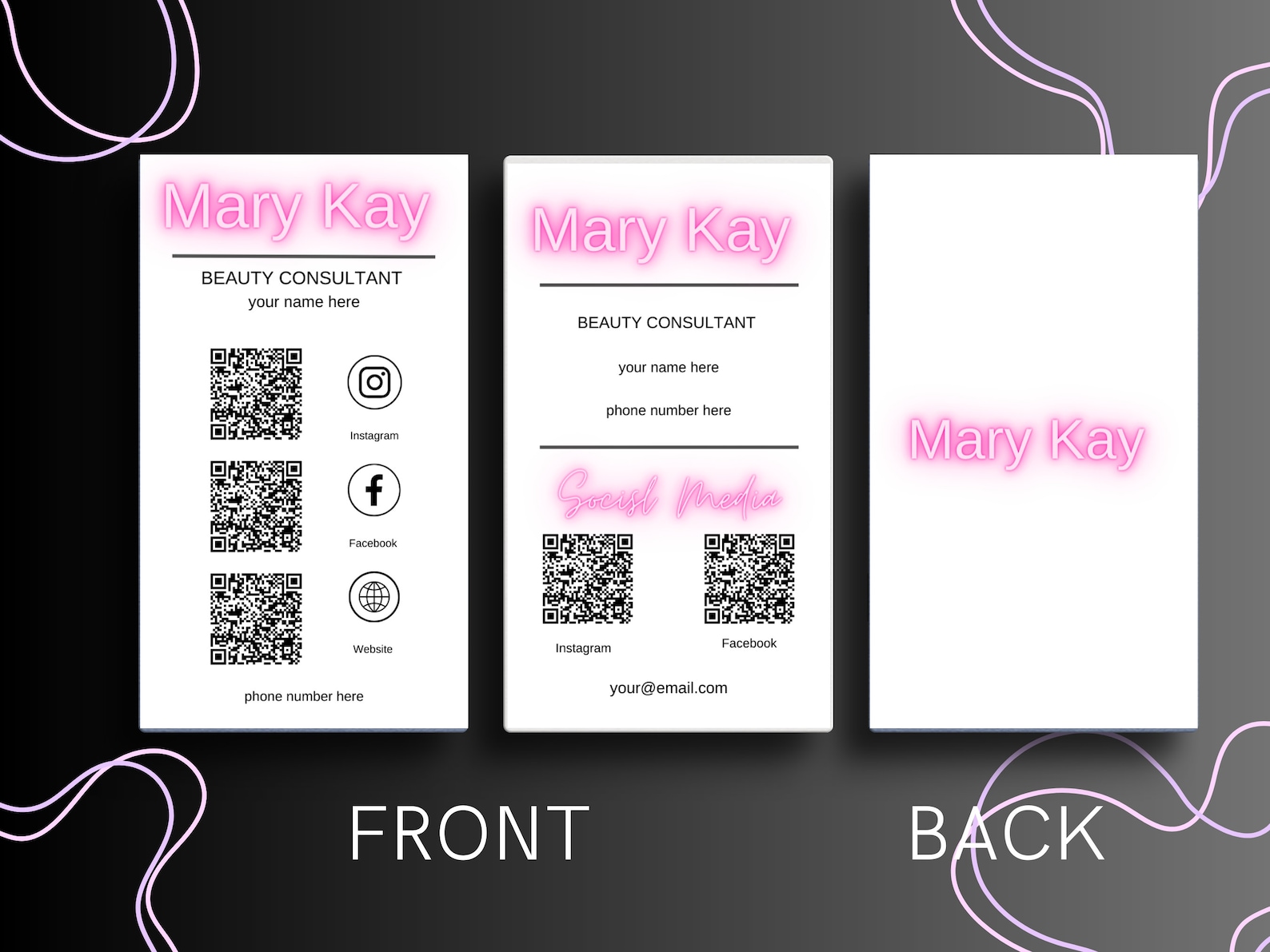 6 Mary Kay Business Cards, Canva Business Cards With Editable QR Codes ...