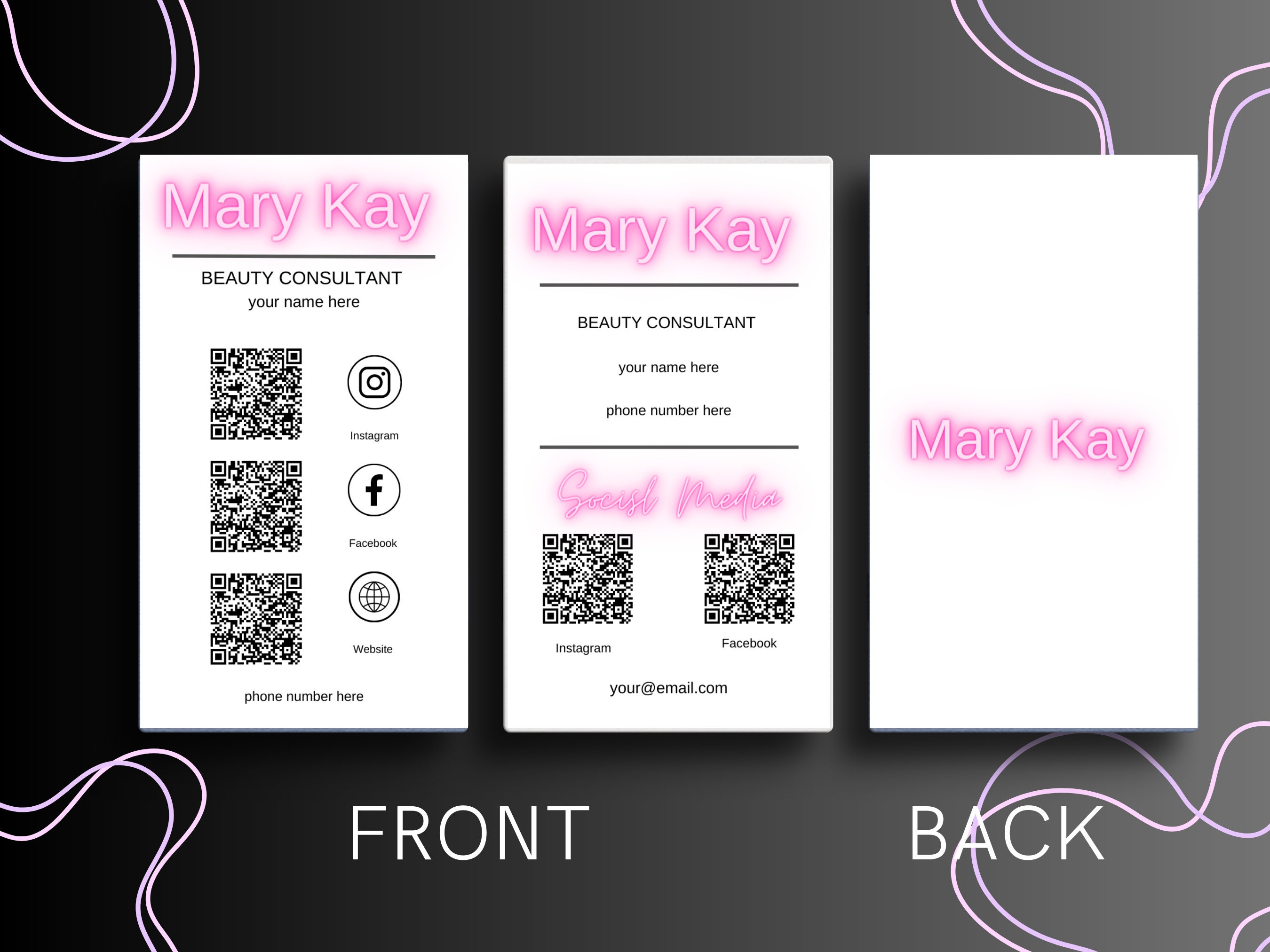 6 Mary Kay Business Cards, Canva Business Cards With Editable QR Codes ...