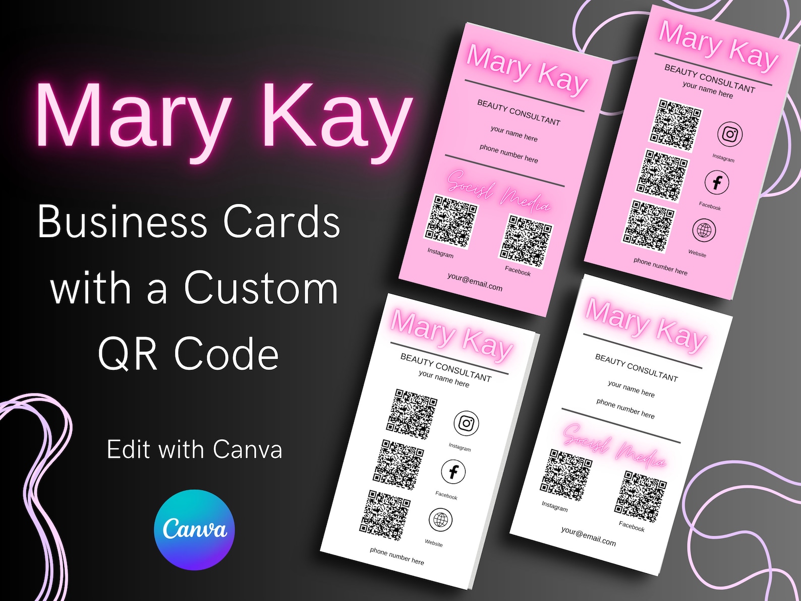 Mary Kay Business Cards, QR Code, Beauty Consultant (canva Editable) - Etsy