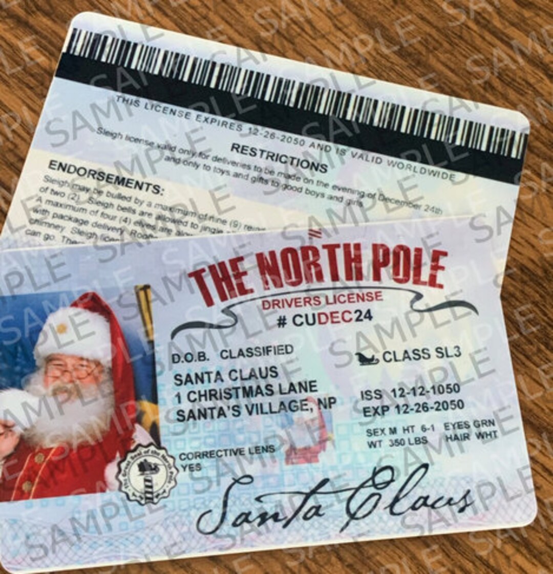 Santa's Lost Drivers License, the Official Lost Santa License, Santa ...