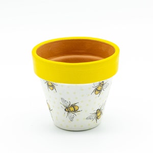 Bee Planter, Clay Plant Pot. Bumble Bee Pots, Yellow Garden Flower Pots ...