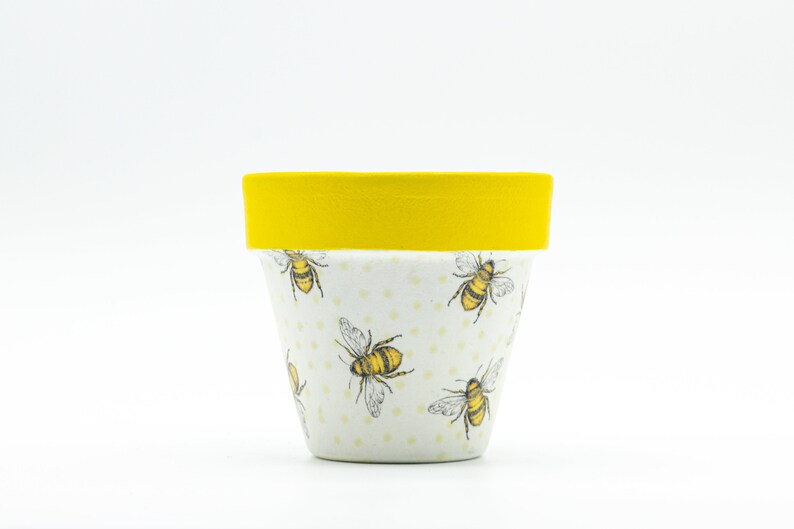Bee Planter, Clay Plant Pot. Bumble Bee Pots, Yellow Garden Flower Pots ...