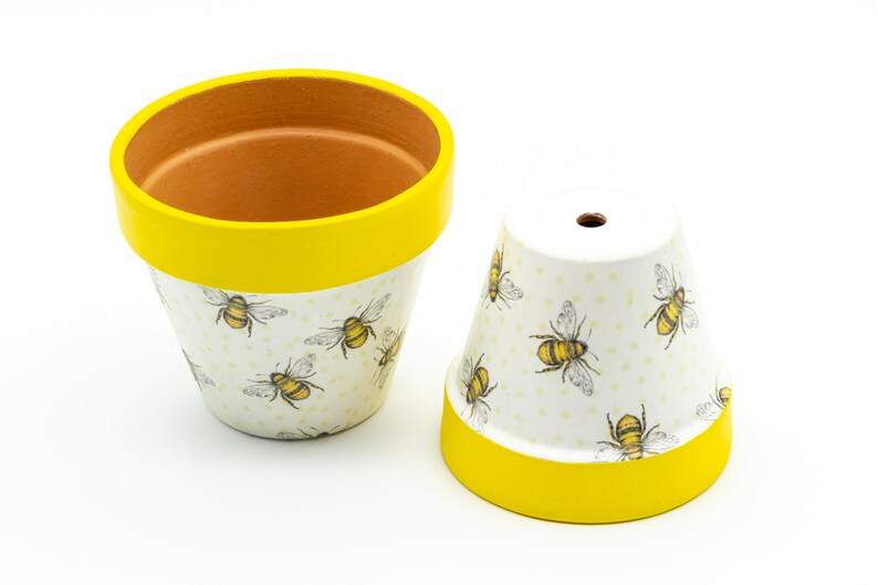 Bee Planter, Clay Plant Pot. Bumble Bee Pots, Yellow Garden Flower Pots ...