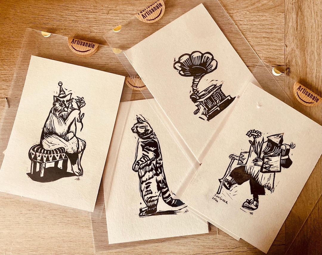 Mini Linocut Prints – Small Affordable Gifts – Customizable Colors ...
