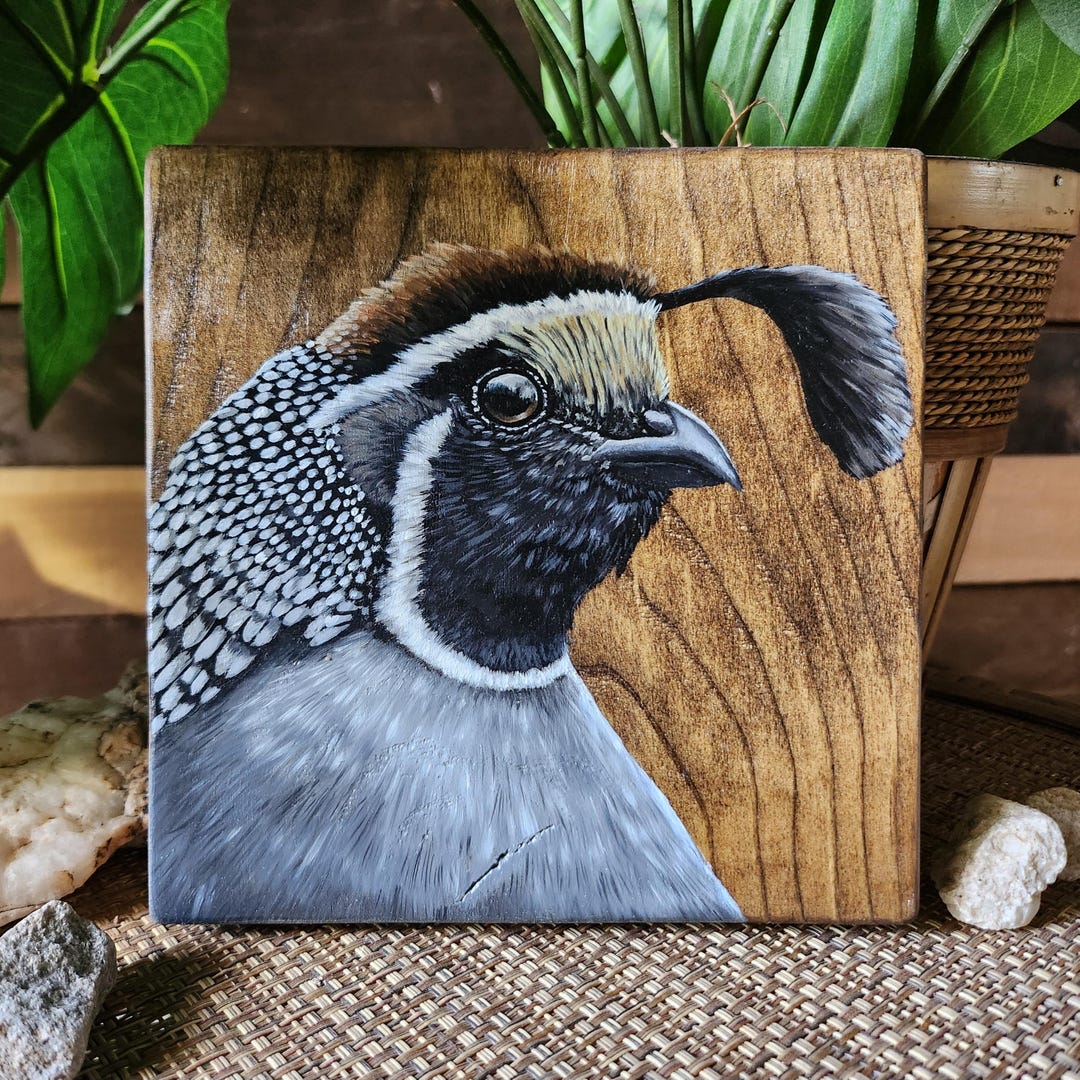 California Quail Oil Painting on Wood, Sonoran Desert Wall Art ...