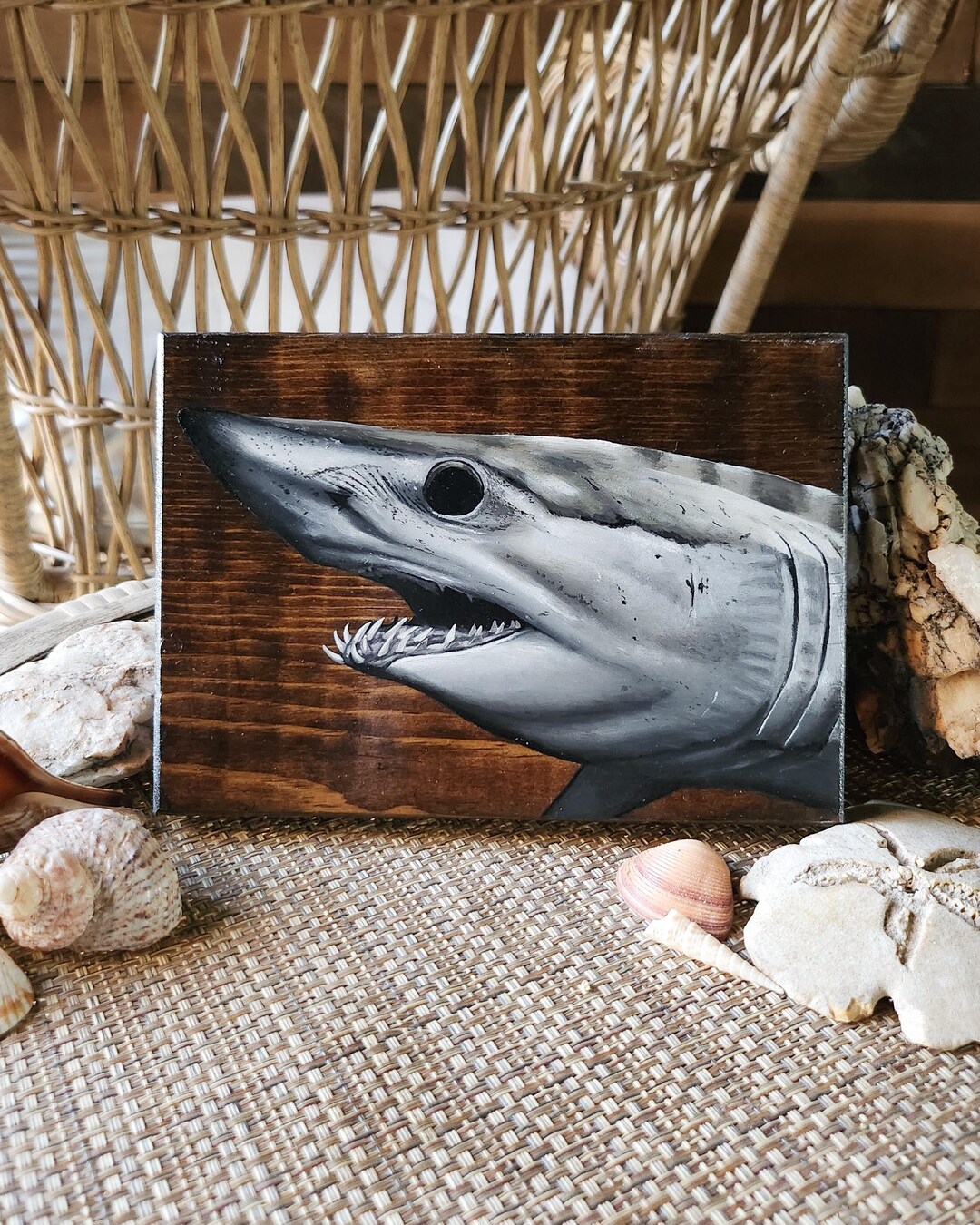 Shortfin Mako Shark - Oil Painting on Wood, Ocean Wall Art, Beach Decor ...