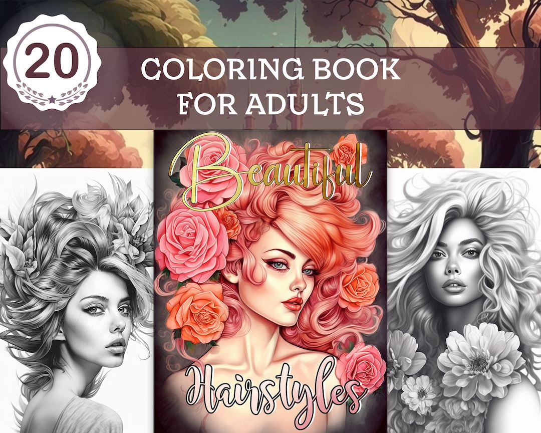 Beautiful Hairstyles Coloring Book for Adults - 20 Inspiring Women's ...