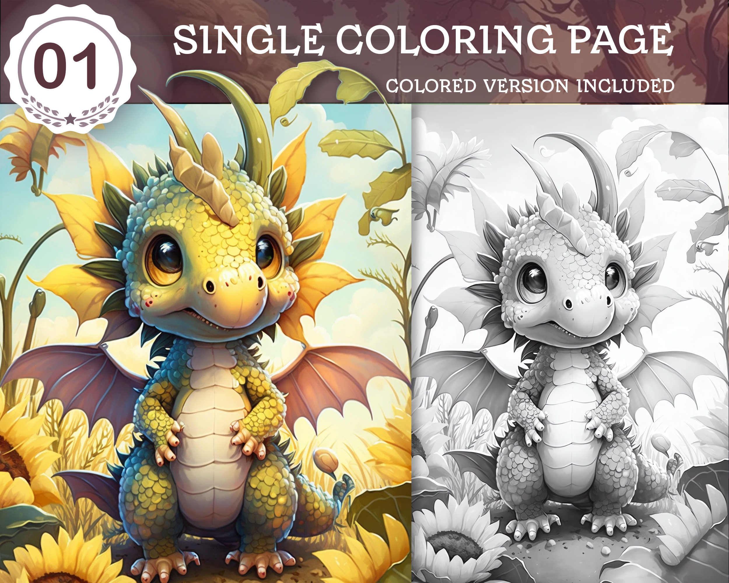 Spring Baby Dragon Coloring Page - 1 Grayscale Coloring Page of Cute ...
