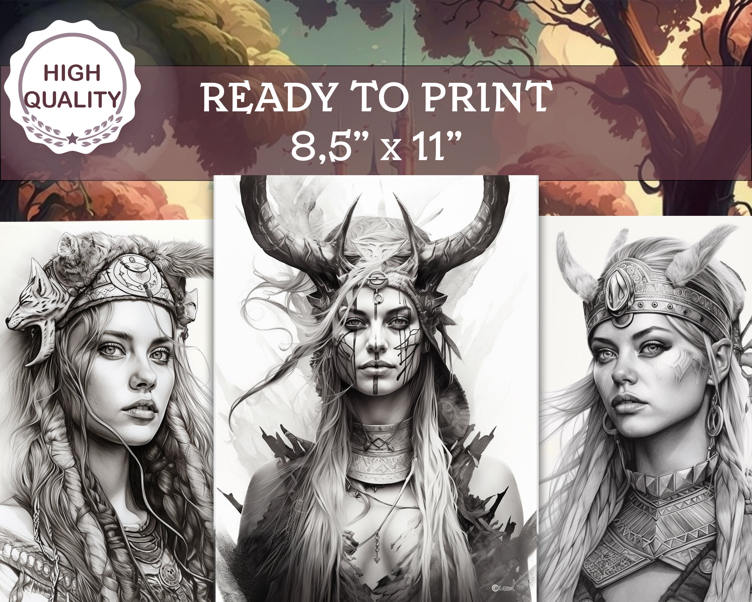 Viking Goddesses Portrait Coloring Book for Adults 30 - Etsy