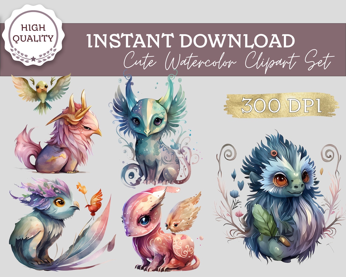 Cute Mythical Creatures Clipart Set 20 Transparent Magical - Etsy UK